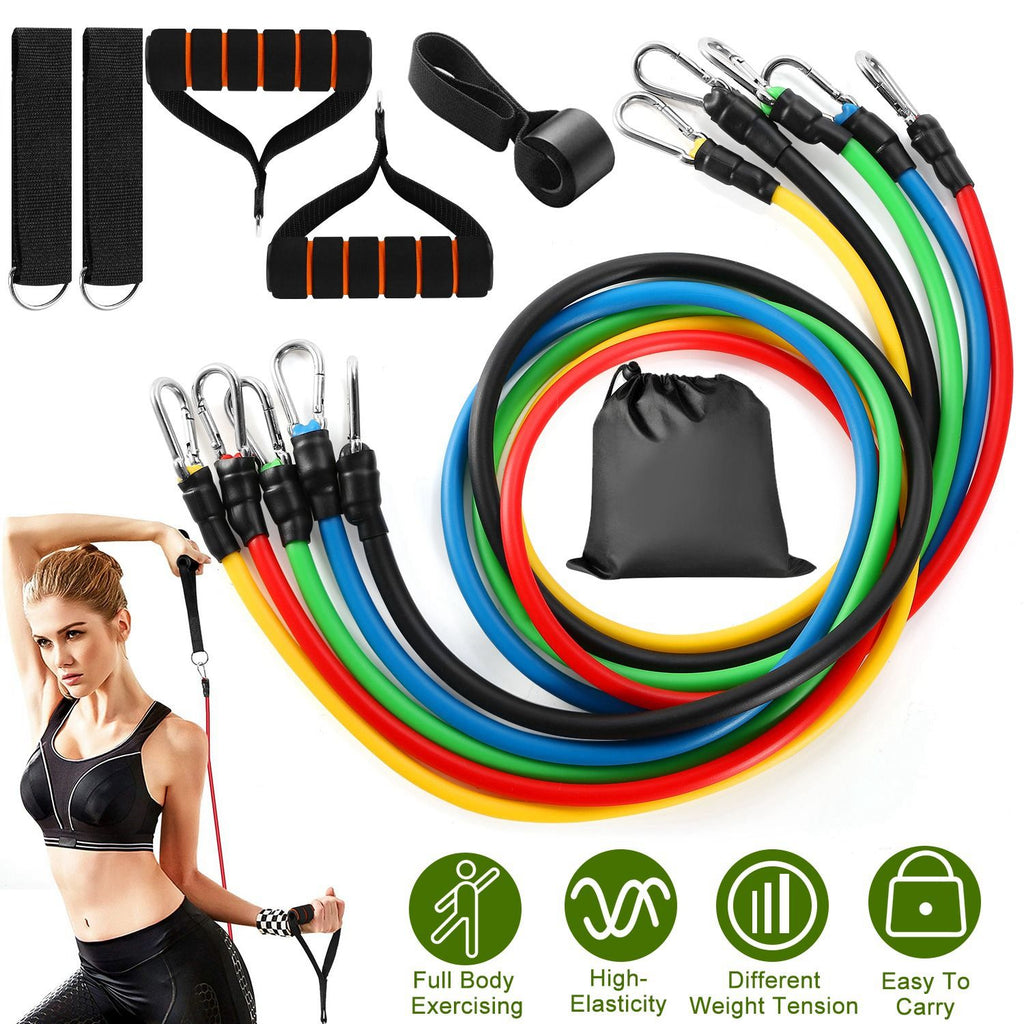11Pcs Resistance Bands Set Fitness Workout Tubes Exercise Tube Bands U ...
